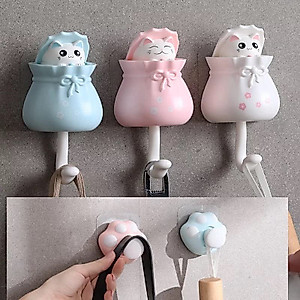 Pure Touch Adhesive Cute Cat Hooks, Heavy Duty Wall Hooks for Keys, Coat, Hat, Kitchenware, Bathroom for Kids (Yellow)