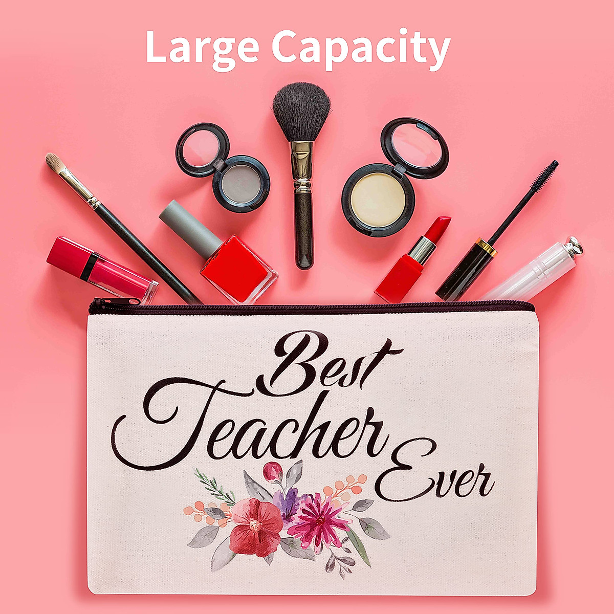 Hlonon 8 PCS Teacher Gifts Makeup Bags Cosmetic Travel Carrying Case Toiletry Pouch with Zipper in 2 Unique Designs, Teacher Appreciation Gifts, 9 x 6 Inch