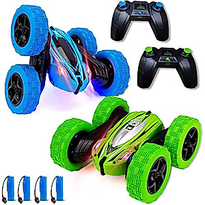 Lumiparty 2-Pack RC Stunt Car - High-Speed Rock Crawler Vehicle - 360 Rotating - 4WD Off-Road - Double-Sided Tumbling - Remote Control Car for Kids - 2.4GHz - 4 Rechargeable Batteries Included
