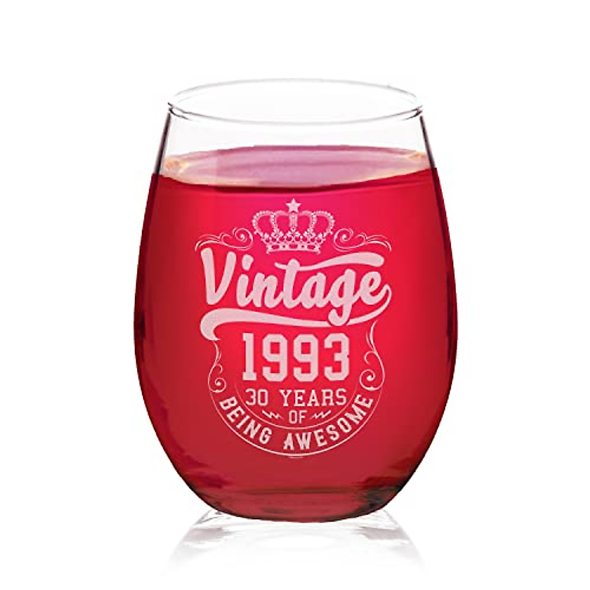 Veracco Crown Vintage 1993 30 Years Of Being Awesome Stemless Wine Glass 30th Birthday Gift For Him Her Dirty Thirty