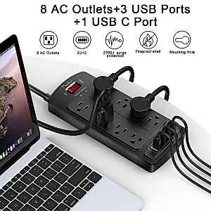 Nuetsa Surge Protector Power Strip with USB and 8 Outlets