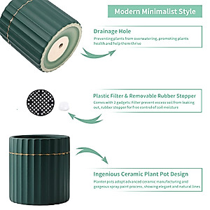 Mozing Ceramic Pots for Plants - Planters for Indoor Flower Set - 2 Packs of Cute Small Plant Pots for Planting with Drainage Hole for Modern House, Office Decor (4.8 + 6 Inch, Green)