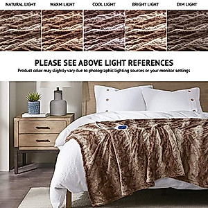 Beautyrest Zuri Reversible Faux Fur to Mink Electric Blanket, Auto Shut Off, Virtually Zero EMF, Multi Heat Setting, UL Certified, Machine Washable, Tan Tip Dye Throw 50x70"