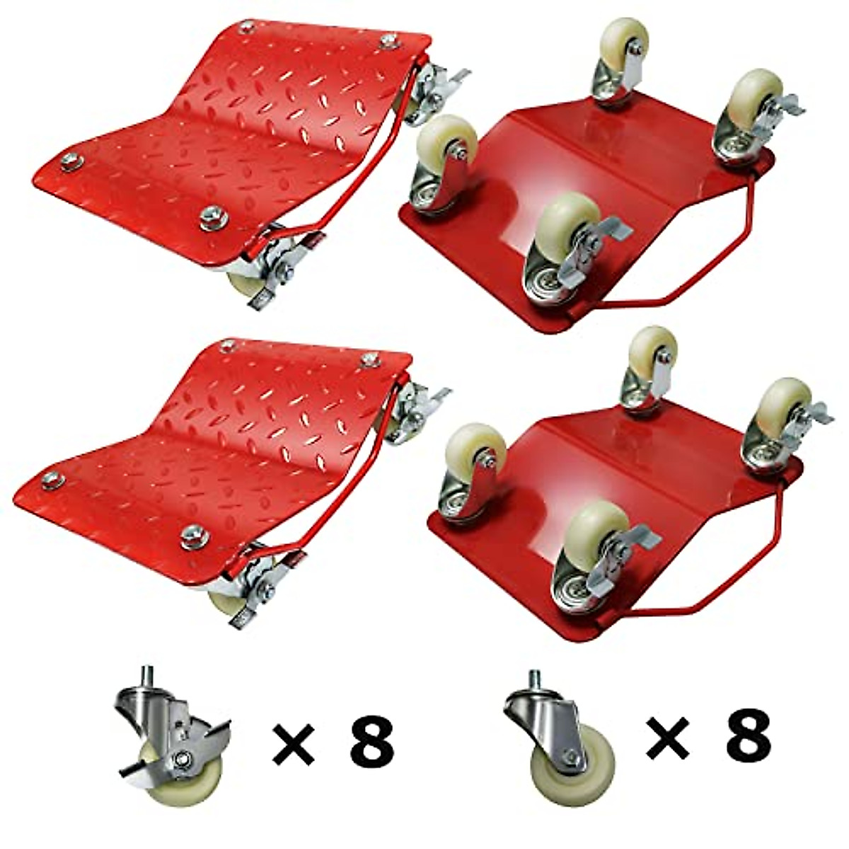 HONYTA Red Dollies 4 Pics Heavy Duty 6000-Pound Capacity Vehicle Dollies with Brakes