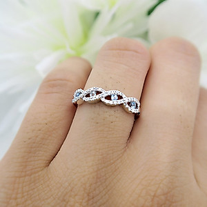 Dazzlingrock Collection Round Aquamarine & White Diamond Stackable Wedding Band Swirl Ring in 10K White Gold, Size 6.5