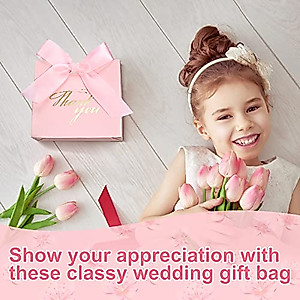 90 Pcs Small Thank You Gift Bag Party Favor Bags Treat Box with Bow Ribbons Mini Pink Goodie Bags Thank You Paper Gift Bags for Wedding Baby Shower Bridal Party Supplies, 4.5 x 1.8 x 3.9 Inches