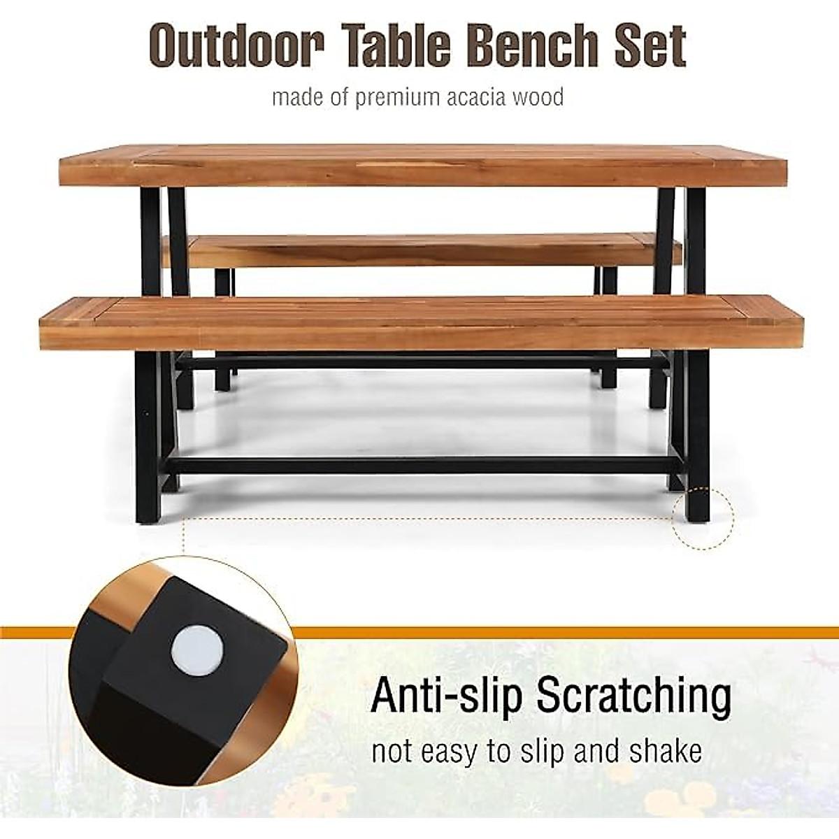 MFSTUDIO 6 Pieces Patio Dining Set with Acacia Outdoor Wood Bench and 4 Rattan Wicker Chairs, Patio Table Set for 6, Outdoor Patio Table and Chairs Dining Furniture Set for Patio