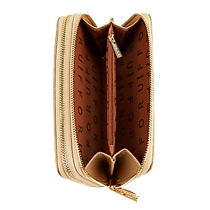 Cynure Women's Large Zipper Card Organizer Long Leather Wristlet Clutch Wallet for Ladies, Gold