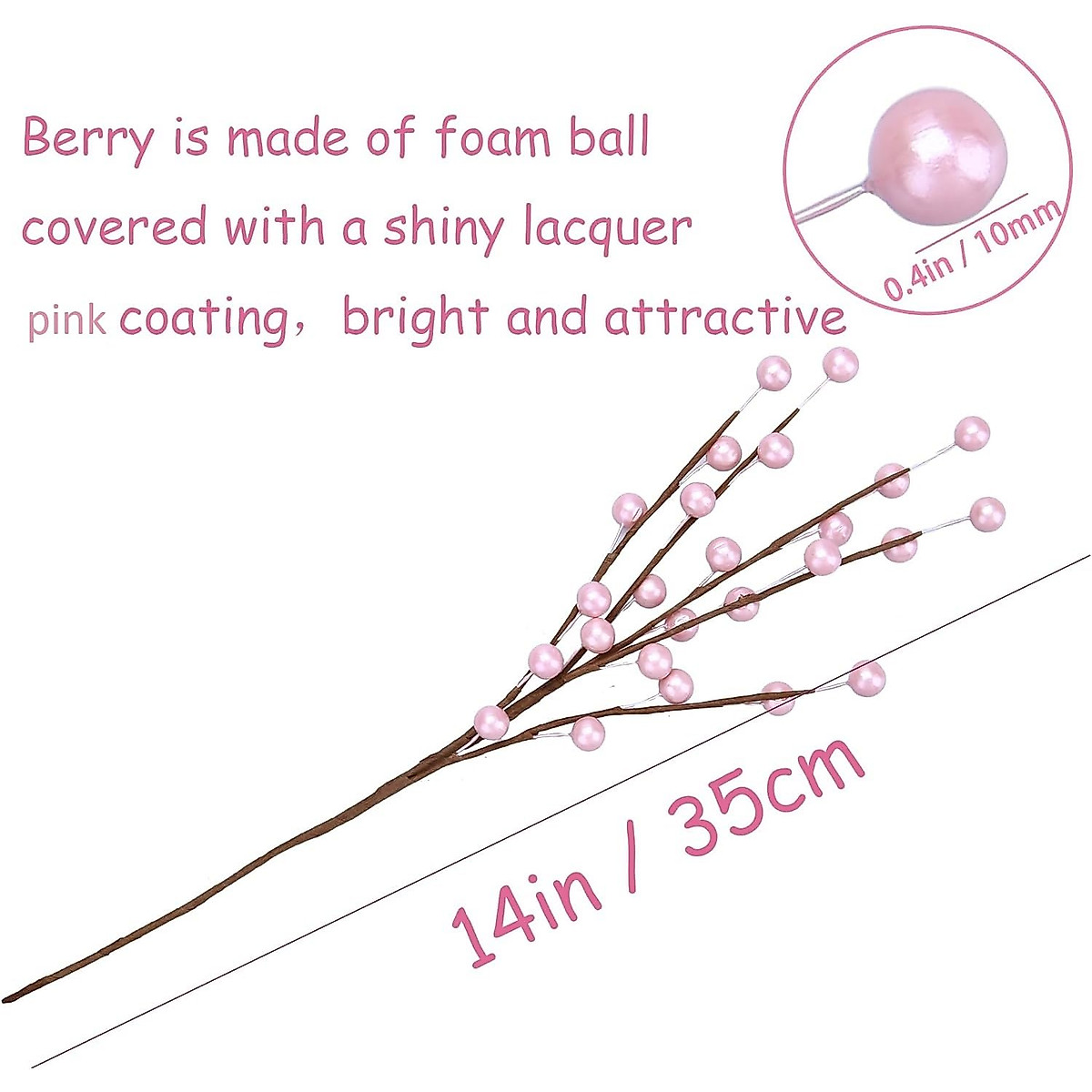 Trimgrace 12 Pack Pink Christmas Ornament Artificial Berry Stems 14" Fake Holly Berry Picks for Christmas Tree Vase DIY Wreath Crafts Home Decor