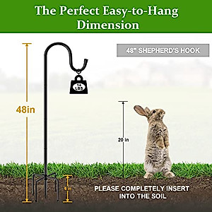 Outdoor Shepherds Hook with 5 Prong Bases, Black, 2 Packs, 48 inches Tall, Garden Hanging Stake for Bird Feeder, Solar Light, Plant Hanger, Wedding Decor, Metal Hanger Hooks