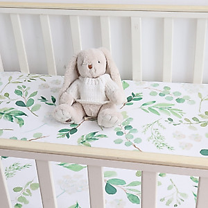 Crib Sheets HNHUAMING Neutral Baby Crib Fitted Sheets, Ultra Soft & Breathable 52 X 28 inch Crib Sheet Snug Fits for Standard Crib Mattress, Green Leaves