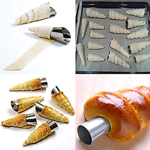 Cream Horn Molds, 21 pcs Moulds Stainless Steel Cannoli Form Tubes Cream Roll Mold Screw Croissant Mold Cone Tubular Shaped Mold for Cannoli Tubes Croissant Baking Forms Mould with Cleaning Brush