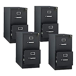 HON 2-Drawer Office Filing Cabinet - 310 Series Full-Suspension Letter File Cabinet, 26.5" D, Black (H312), Case of 4