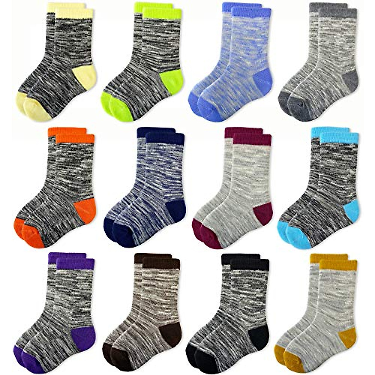 JAMEGIO Boys Socks 12 Pairs Crew Socks for Toddler Kids Boys Athletic Cotton Socks(4-6 Years)
