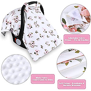 Carseat Canopy and Nursing Cover for Breastfeeding Cool/Warm Weather Infant Car Seat Cover Winter Baby Gifts for Newborn Floral for Boys Girls (Flower/Pink)