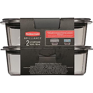 Rubbermaid Brilliance Food Storage Container, Medium, 3.2 Cup, Clear, 2-Pack (2025333)