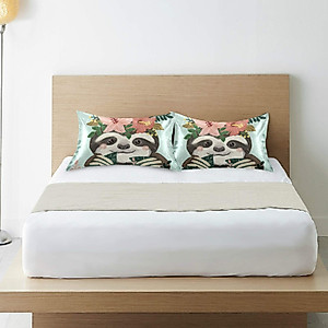 xigua Sloth Satin Pillowcases Breathable Pillow Case for Hair and Skin, NO Zipper Pillow Cover with Envelope Closure for Sofa Bed Couch, Queen Size 20 x 30 Inch