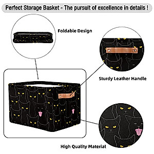 Cute Black Cat Storage Bins Baskets Fabric Laundry Baskets, Cat Animal Storage Cube Boxes Organizer Bag Bin for Toy Organizing Book Storage Shelves Nursery Closet