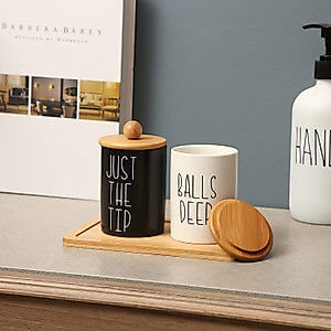 MOMEEMO Apothecary Jars with Lids for Bathroom Organization, Qtip Holder and Cotton Ball Holder are Great for Farmhouse Bathroom Decor, Rustic Bathroom Decor. (Ceramic)