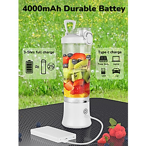 Portable Blender 20oz Large Capacity, 6 Blades Mini Blender for Shakes and Smoothies, BPA Free Personal Blender with Rechargeable USB, Fresh Juice Blender for On the Go, White