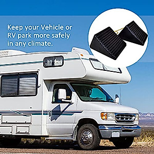 HOXWELL Rubber Wheel Chock with Rope Set of 4pcs, Heavy Duty RV Tire Chocks for Travel Trailers, Camper, Small Airplant, Cars, Motorcycle and Truck 4 Packs, 8" Length x 5" Width x 4" Height