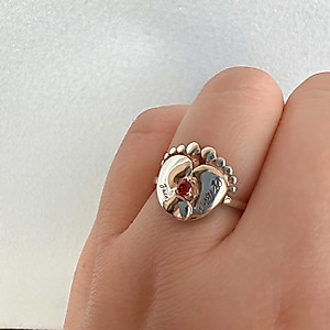 Custom Name Sterling Silver Mother Daughter Rings Mothers Day Ring With Birthstones Mom Personalized Mother's Stone 1 Birthstone for Women Cute Miscarriage Gifts Engraved