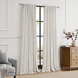 100% Blackout Ivory Off White Velvet Curtains 96 inch Long for Living Room,Set of 2 Panels Liner Rod Pocket Back Tab Thermal Window Drapes Room Darkening Heavy Decorative Curtains for Bedroom