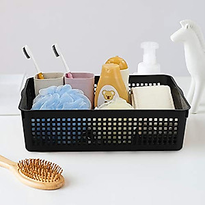 Hespama 6 Packs Plastic File Storage Baskets, Black A4 Paper Basket Trays