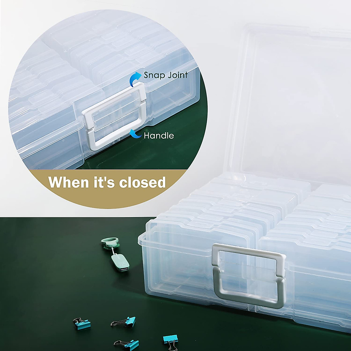 PCA Photo Case, 4" x 6" Photo Box Storage with Handle - 12 Inner Photo Keeper, Large Photo Organizer, Clear Plastic Craft Case for Photos Stickers Stamps Jigsaw Seeds