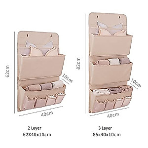 OKUZIEKY Closet Hanging Organizer Pocket Bag Bra Socks Organizers Pockets Cosmetic Storage for Bedroom Wall Desk Heavy Duty (Beige, 2 Layer)