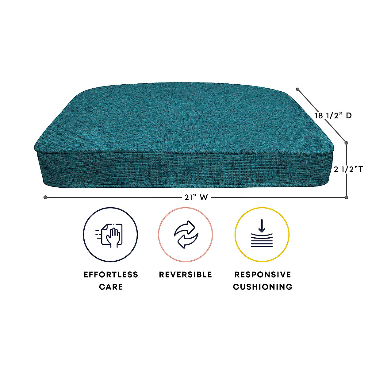 Honeycomb Indoor/Outdoor Textured Solid Teal Rounded Seat Cushion: Recycled Fiberfill, Weather Resistant, Comfortable and Stylish Pack of 2 Patio Cushions: 21” W x 18.5” D x 2.5” T