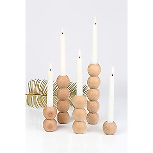 Gurfuy Wood Candle Holders Set of 5 - Rustic Long Wooden Candlestick Holders Bulk un Finished Nature Wood Decorative Candle Stand for Table Wedding Dinning CenterpiecesFestival (Bead Cylinder)