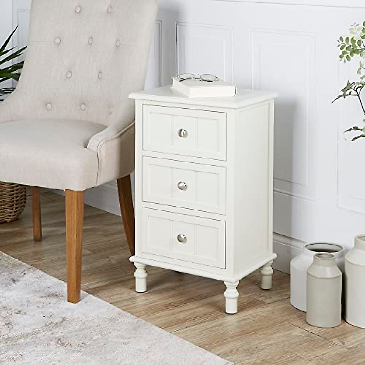 Decor Therapy Simplify 3-Drawer Accent Table, Buttermilk 15.75 in x 11.8 in x 26 in