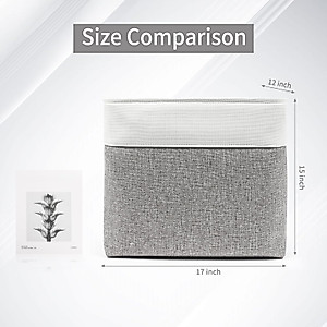 Bagnizer Large Fabric Storage Baskets | 50L Storage Bins, Decorative Linen Closet Baskets with Handles for Organizing, Shelf, Toys, Clothes, Home, Office, Nursery, 17x12x15Inches (Grey&White)