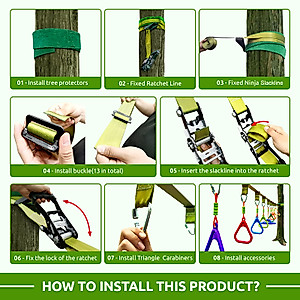 HAPPYPIE Ninja Warrior Obstacle Course Training Equipment for Kids, 46 FT Slackline with 11 Obstacles, Gymnastics Set Including Monkey Bars Zipline Swing Ninja Slackline for Backyard Boys Girls Age 6+