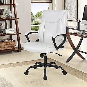 Home Office Chair Ergonomic Desk Chair PU Leather Task Chair Executive Rolling Swivel Mid Back Computer Chair with Lumbar Support Armrest Adjustable Chair for Men White