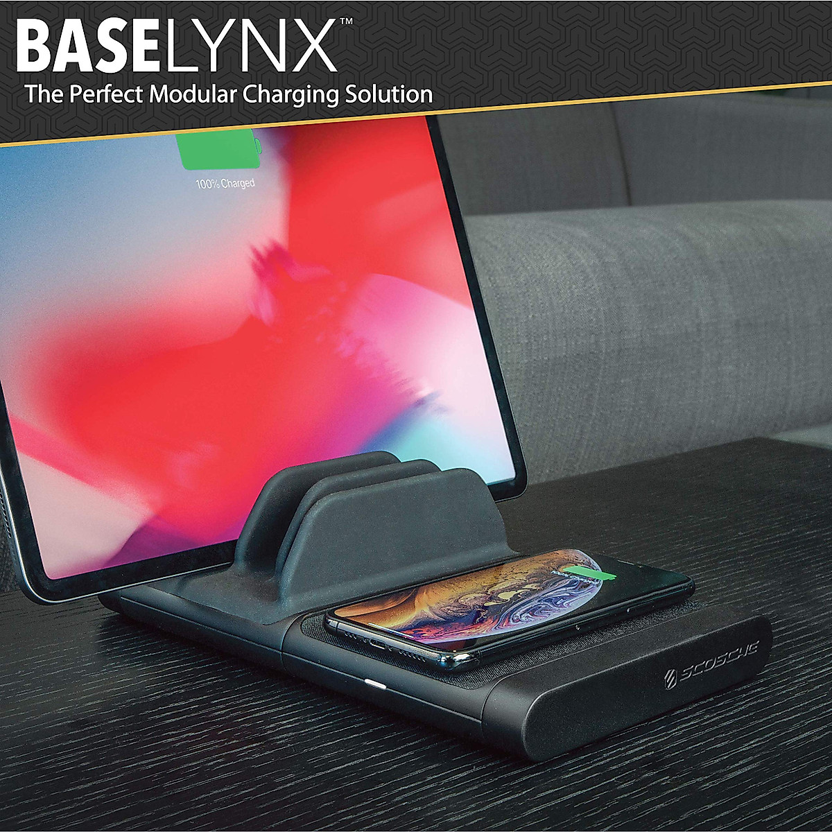 Scosche BLKIT5-SP0 BaseLynx Modular Charging System With a Qi-Certified Wireless Charging Station, a Multi-Device Device Charging Station with One PD 3.0 USB-C Charging Port & Two USB-A Charging Ports