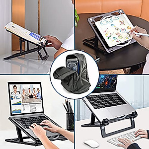 Laptop Cooling Pad, Portable 10-17 Inch Laptop Stand with 2 Rotate Led Fans, Elevator 6 Angle Adjustable Laptop Cooler with Phone, Tablet, Laptop Notebooks Stand Gifts for Men Boys, Black