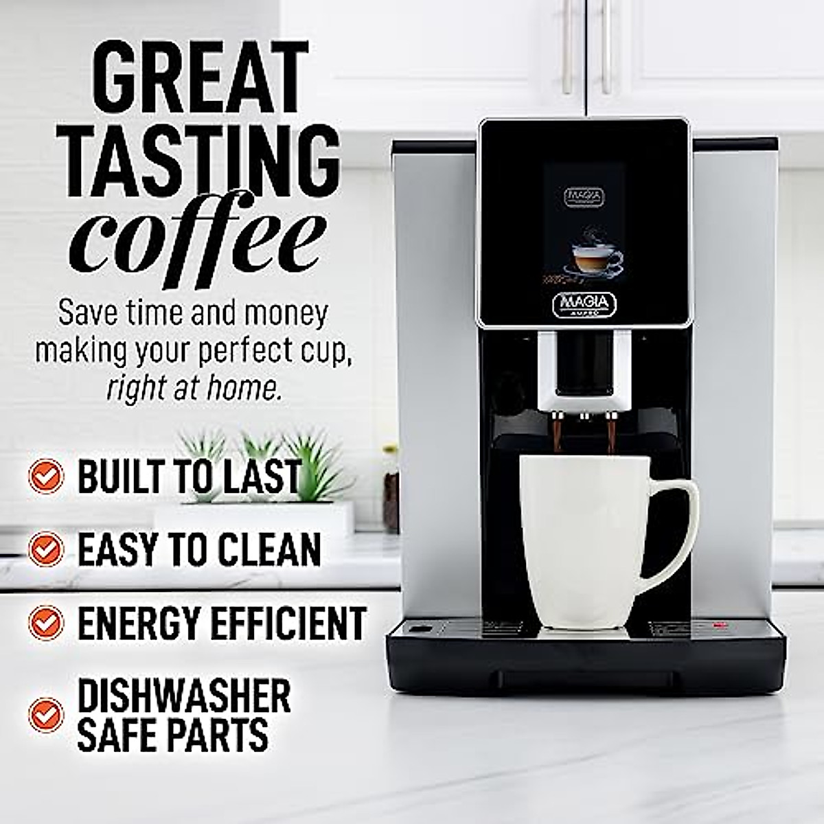 Zulay Kitchen Magia AMPRO Automatic Espresso Machine with Grinder & Milk Frother - Fully Automatic Coffee Machine with Touch Screen, 4 Customizable Recipes - Coffee Maker with Grinder Built In