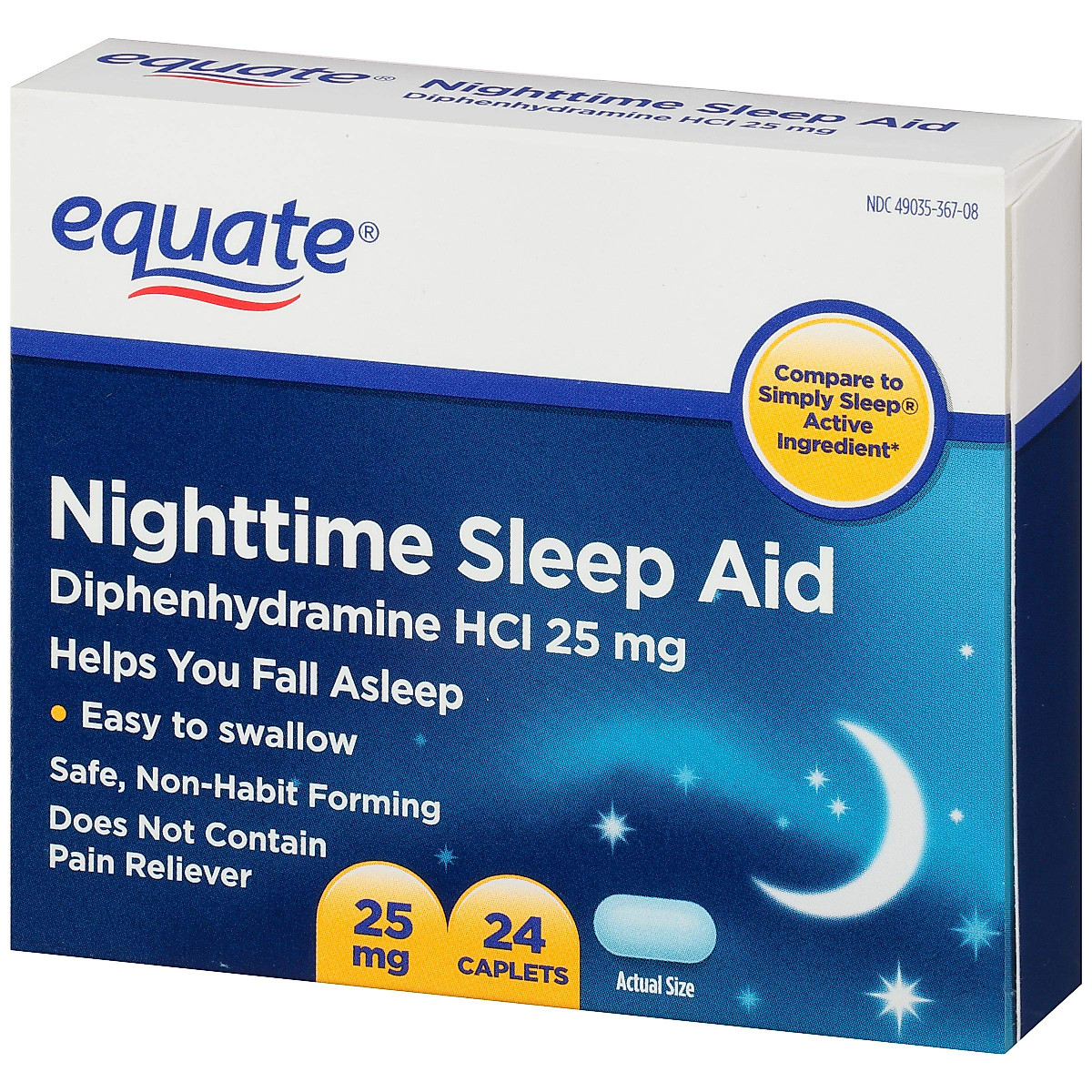Equate - Nighttime Sleep Aid 25 mg, 24 Mini-Caplets (Compare to SimplySleep)