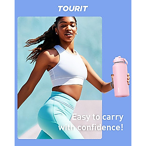 TOURIT 32 oz Insulated Water Bottle, Stainless Steel Water Bottles With Straw, Double Wall Vacuum Metal Thermos for Cold and Hot Drinks, Leak Proof BPA Free Water Flask for Sports and Travel, Pink