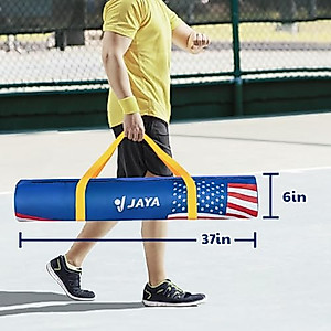 JAYA Pickleball Nets Portable Outdoor, 22FT Regulation Size Pickleball Net with Carrying Bag for Driveway Backyards Golden Yellow with Flag Blue