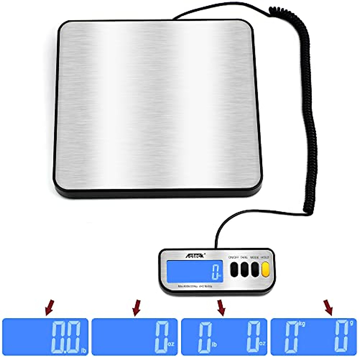 Acteck A-LX460 460lb x 0.1lb Digital Heavy Duty Shipping and Postal Scale with Large Stainless Steel Platform, Batteries and Ac Adapter Included