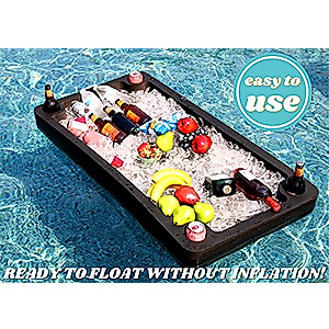 Polar Whale Large Floating Bar Table Serving Buffet Tray Drink Holders Swimming Pool Beach Party Float Breakfast Lounge Refreshment Durable Black Foam UV Resistant with Cup Holders 24 x 24 Inches