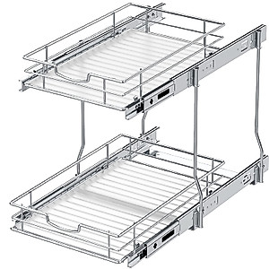 Lekind 2 Tier Pull Out Cabinet Organizer, Sliding Out Drawer Storage Shelf for Bathroom Kitchen, 12.0Wx16.5Dx16.7H-Inch