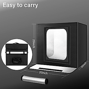 【Upgraded LED】 RAUBAY Photo Studio Light Box,20"x20" Portable Lightbox Shooting Tent for Product Photography, with Dimmable LED Lights and 6 PVC Backdrops