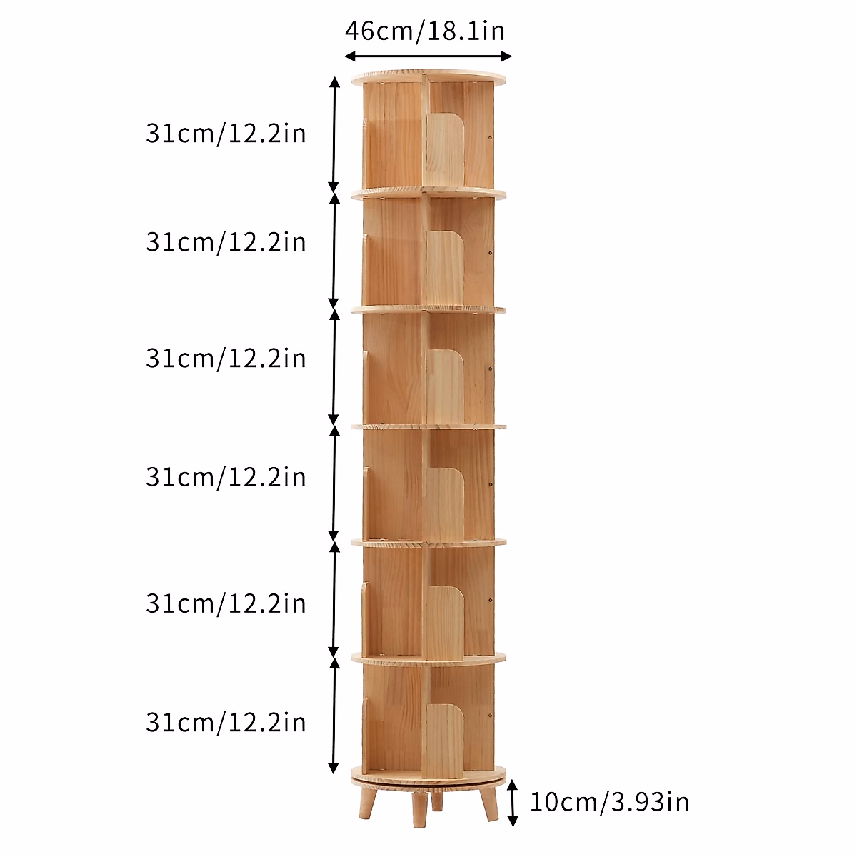 PAREKS 6 Tiers Rotating Bookshelf 360 Display Floor Standing Bookcase Storage Rack for Kids&Adults Multi-Functional Bookshelf Organizer/2444