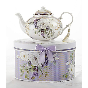 Delton 8150-7 Purple Elegance Porcelain Tea Pot, 6-inch Height