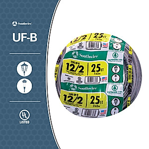 Southwire 13055921 25 ft. 12/2 Gray Solid CU UF-B W/G Wire