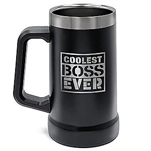 GALVANOX Boss Gift XL Stainless Steel Beer Mug - Insulated 24oz Large Beer Stein with Handle for Christmas/Office Appreciation Day, Gift Boxed Tumbler Cup (Laser Etched “Coolest Boss Ever”)